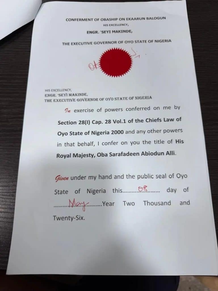 Royal Document Raises Fresh Questions Over Senator Alli's Oyo ...